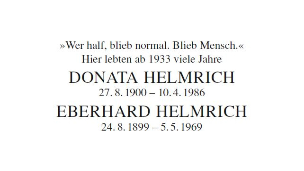Gedenktafel für Donata und Eberhard Helmrich wird enthüllt - Berlin.de